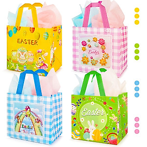 ANOTION Easter Gift Bags, 20 Packs Easter Bags for Kids Easter Treat Bags with Handle, Reusable Easter Goodie Bags Non-woven Rabbit Bunny Bag for Easter Party Favors