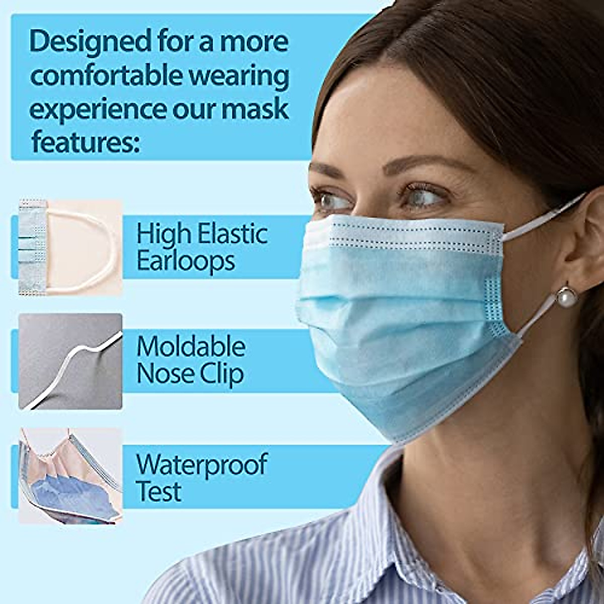 SereneLife 1000pcs 3-Ply Disposable Face Masks - 3 Layer Protection Breathable Non-Woven Face Masks, Facial Mouth Cover, 3ply Filter Mask SL3PLY1000