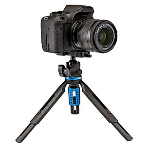 Ritz Gear Blue Anodized Aluminum/ABS Height-Adjustable Tabletop Tripod for Cell Phone and DSLR Camera Packet Size