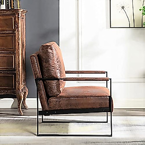 US Pride Furniture Iconic Mid Century Modern Accent Chair with Open Square Metal Frame and Luxurious Upholstery, Comfortable Armchair for Living Room, Bedroom, and Home Office, Microfiber, Brown
