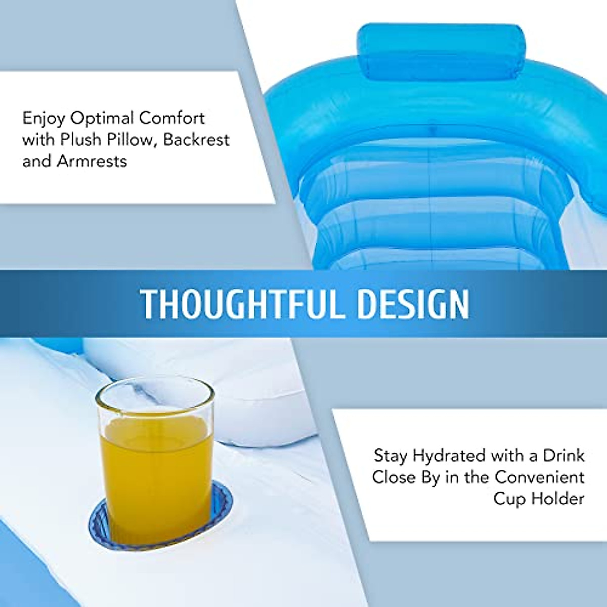 CO-Z Inflatable Bathtub with Electric Air Pump and Bath Pillow Headrest, Portable Blow Up Bath Tub for Adults, Outdoor or Indoor Freestanding Foldable Spa Tub with Cover Drainage Hose Cup Holder, Blue