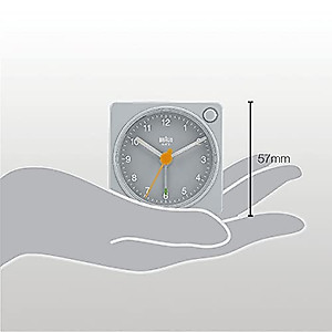 Braun Classic Travel Analogue Alarm Clock with Snooze and Light, Compact Size, Quiet Quartz Movement, Crescendo Beep Alarm in Grey, Model BC02XG