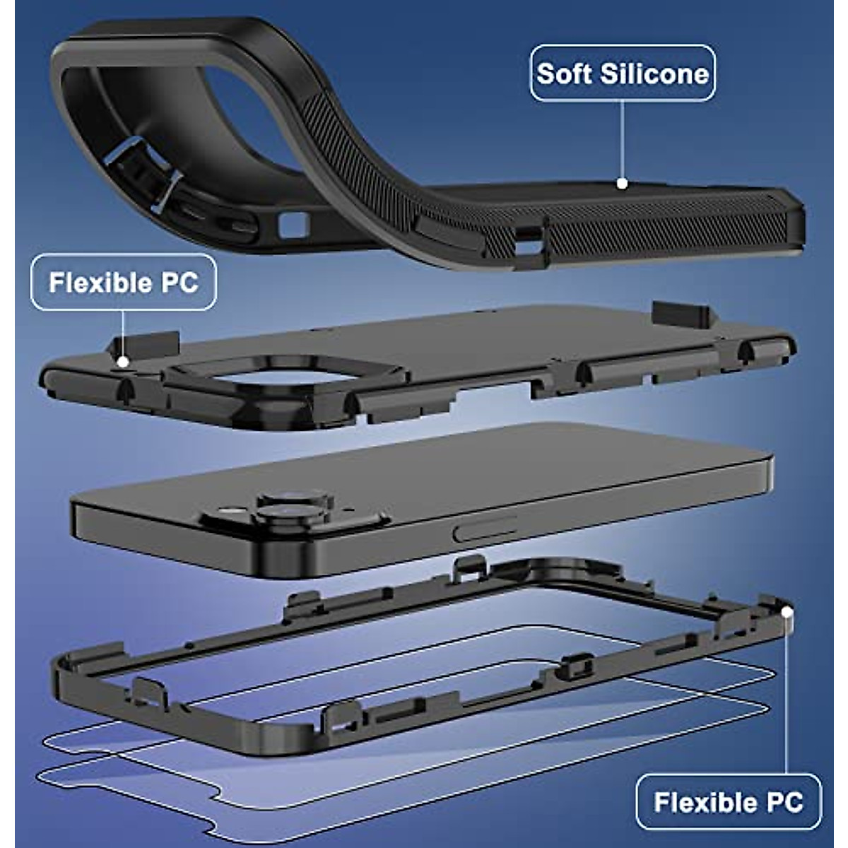 Annymall for iPhone 14 Case with 2 Screen Protector, Heavy Duty Shockproof Dropproof Dust Proof Full Body Rugged 3-Layer Military Tough Durable Protective Cover for Apple iPhone 14 6.1" (Black)