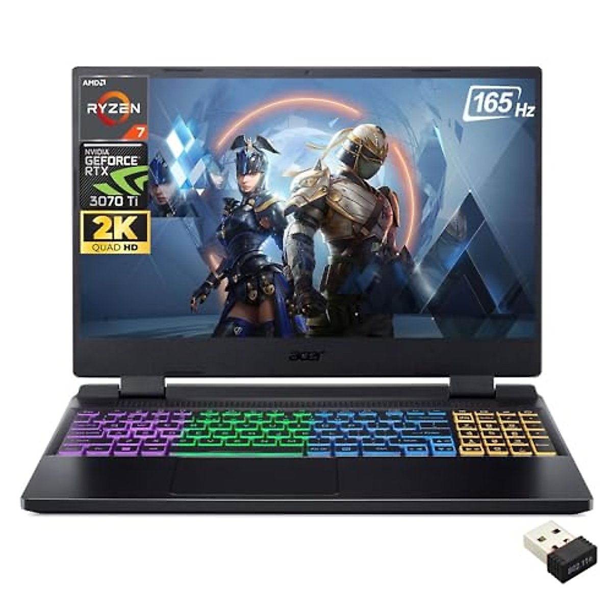 acer Nitro 5 Gaming Laptop -15.6" QHD IPS 165Hz Display, AMD Ryzen 7 6800H Processor, NVIDIA GeForce RTX 3070 Ti, 64GB DDR5 RAM, 2TB SSD, Wi-Fi 6E, Backlit Keyboard, Windows 11 Home