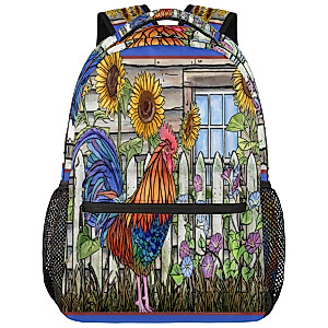 Rooster Oil Painting Travel Laptop Backpacks Lightweight Travel Hiking Camping Casual Daypack Backpack for Men Women Adults