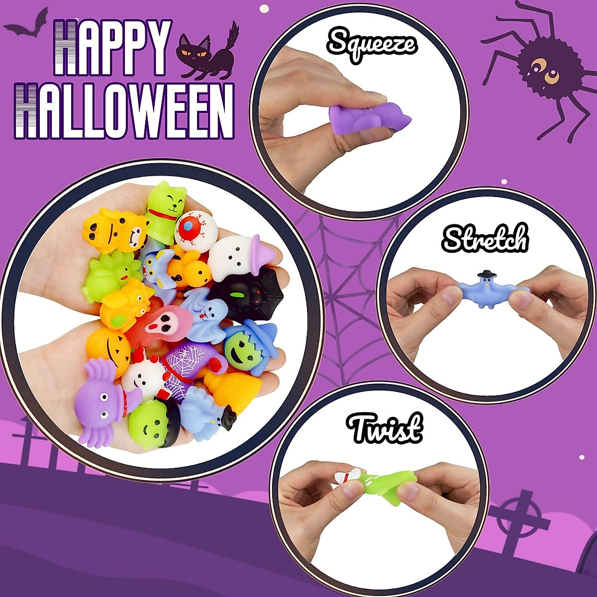 Halloween Mochi Squishy Toys 30 PCS, Squishies Halloween Toys Halloween Party Favors for Kids, Halloween Treat Bags Goodie Bag Fillers, Halloween Treats Classroom Prizes Mini Kawaii Stress Relief Toys