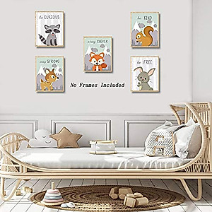 CHDITB Woodland Animals Decor Baby Nursery Wall Art Cartoon Forest Animal Wall Art Painting Set Of 9(8x10 Inches) Motivational Saying Jungle Fox Owl Artwork Art Prints For Kids Children Room Bedroom Decoration