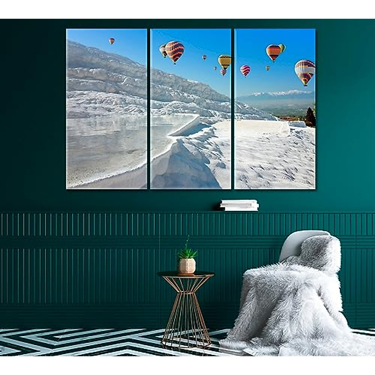 Balloons Over the Thermal Springs of Pamukkale Canvas Print 1 Panel / 36x24 inches
