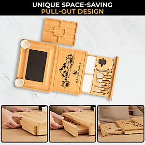 MARVELHAUS Large Charcuterie Board 19 pcs accessories, Cheese Board With Mountain Scene, Cheese Board & Knife Set, Bamboo Charcuterie Boards, Cheese Servers-Unique House Warming New Home, Wedding Gift