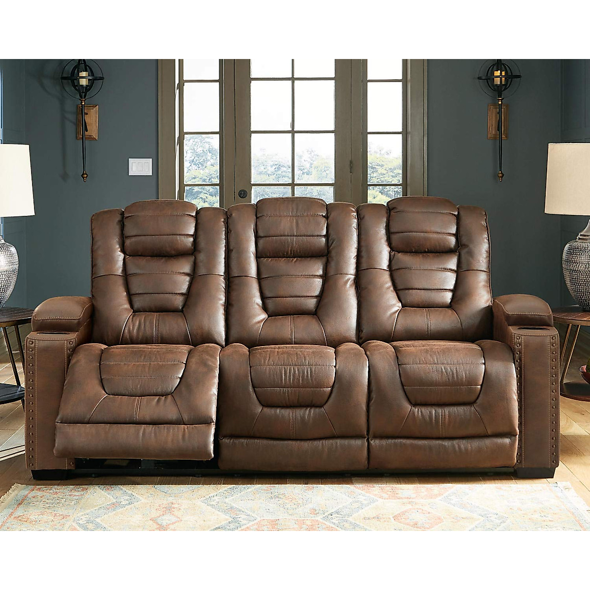 Signature Design by Ashley Owner's Box Faux Leather Power Reclining Sofa with Adjustable Headrest, Brown