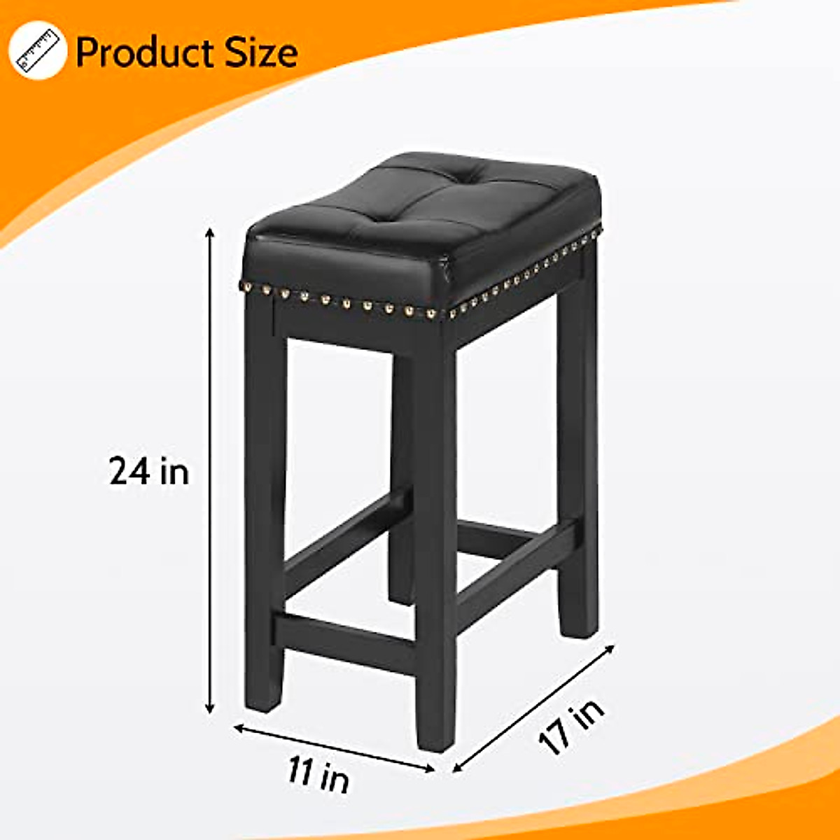 PayLessHere Bar Stools Set of 2 of PU Leather Barstools for Kitchen Counter Solid Wooden Saddle Stool 24”H Height Bar Stool