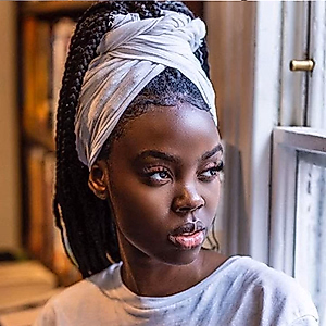 Youme Head Wrap Scarf Stretch Jersey Turban Headwraps African Head Wraps Breathable Soft Hair Wrap for Black Women, Black+Light Brown+ Beige+White, Large