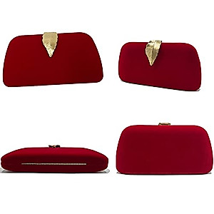 Yoofashion Evening Bag for Women Small Cultch Handbag Wedding Party Crossbody Shoulder Bag, Red-velvet