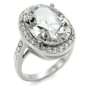 Large Oval Cut AAA CZ Stainless Steel Engagement Bold Ring Women's 8