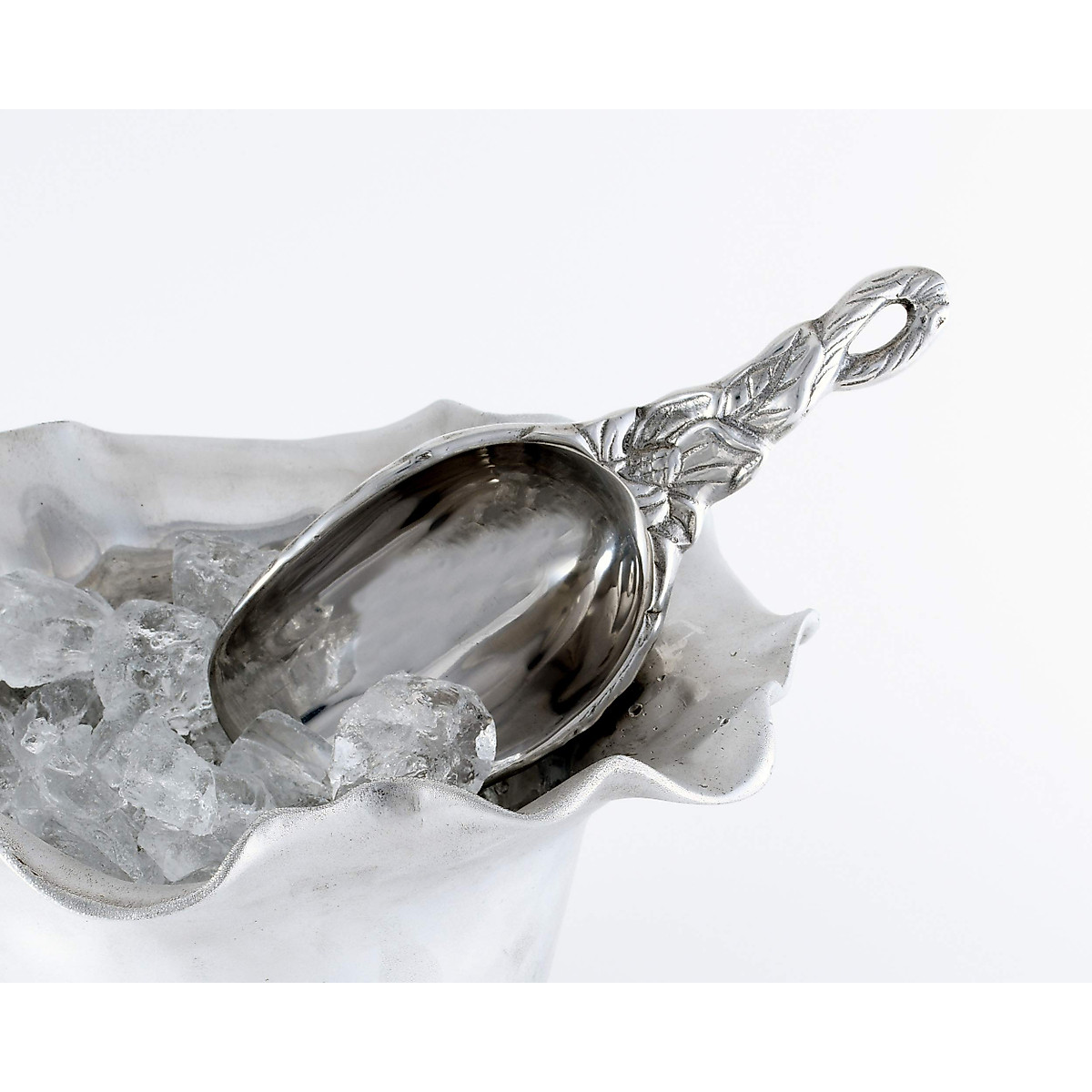 Arthur Court Magnolia Handle Bar Ice Scoop, Dry Bin Scoop, Dry Goods Scoop, Candy Scoop, Spice Scoop Sand Casted and Hand Polished Aluminum 8 inch Long