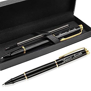Personalized Pens Engraved,Custom Ballpoint Pen for Men Woman, Personalized Gift for Graduation, Anniversary (Black & Gold)