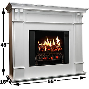 MagikFlame Most Realistic Electric Fireplaces - Trinity White Electric Fireplace with Wood Mantel Package - Large 55" w x 48" t x 18" d - Includes 5200 BTU Log Set Heater LED, Crackling Sounds, App