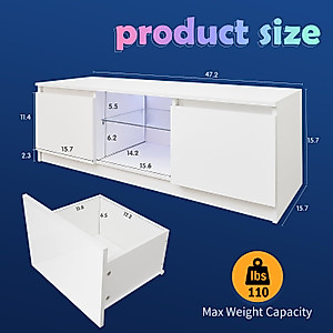 Boloni White TV Stand with LED Light for 55 Inch TV, Modern Entertainment Center Stand with 2 Drawer Storage, Media Console Cabinet with Color-Changing Lighting for Living Room