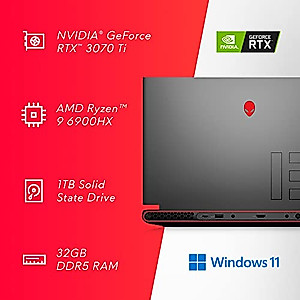 Alienware m15 R7 15.6" Gaming Laptop - QHD (2560x1440) 240Hz, AMD Ryzen 9 6900HX, 32GB DDR5, 1TB SSD, RTX 3070Ti, HDMI, Wifi, Webcam, Windows 11, 1-Year Premium + 6-Months Migrate Services - Black