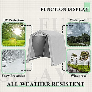 Devoko Storage Shed 6 x 6 x 7 FT Outdoor Portable Storage Bike Shed Waterproof Carport with Roll-up Zipper Door and Ventilated Windows for Bike, Motorcycle, and Gardening Tools (Grey)