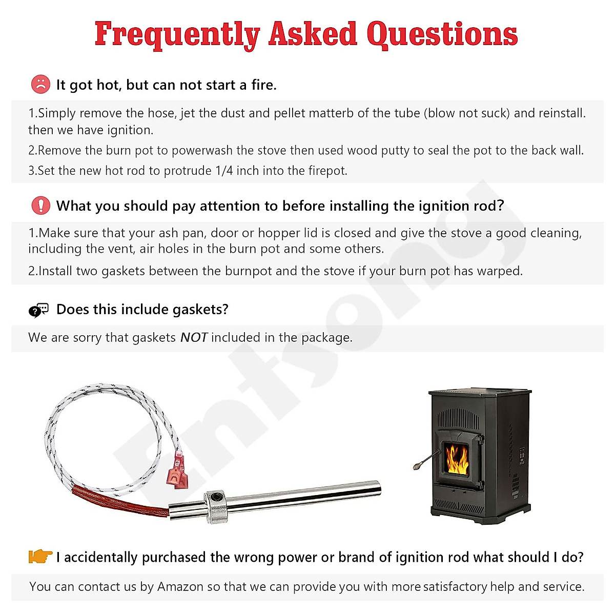 Replacement for Englander Pellet Stove Igniter, Fits for England Part PU-CHA-AMP, Upgrade Fireplace Hot Rod Ignitor