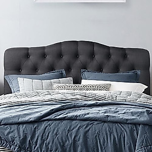 Rosevera Harriman Adjustable Heigh Headboard with Linen Upholstery and Button Tufting, King, Carbon