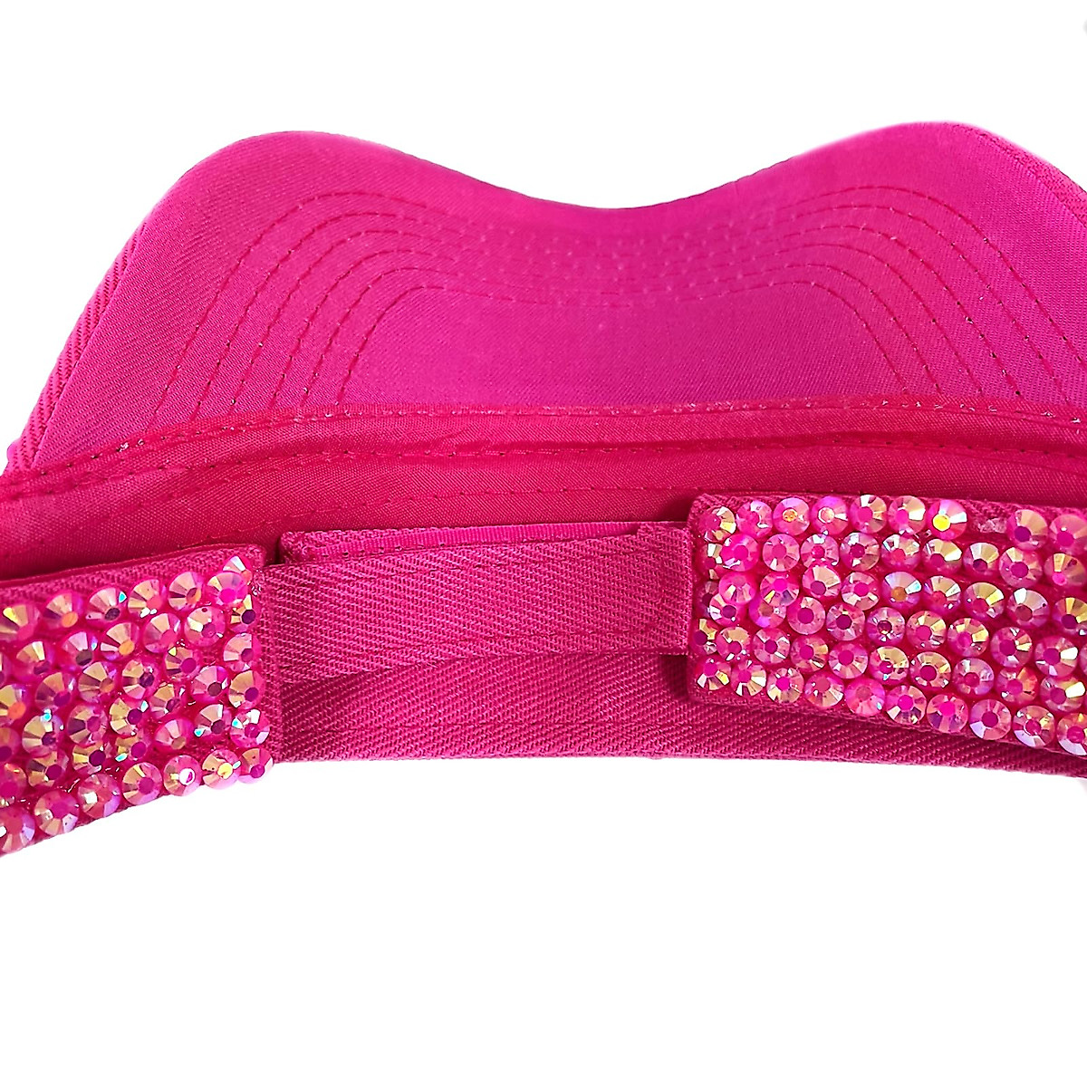 Sparkling Rhinestone Visor Hat for Women, Adjustable Sun Visor with Heart Party Sunglasses, Perfect for Golf, Disco, and Cowgirl Style (Hot Pink)