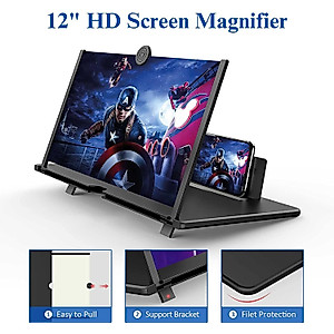 12" Screen Magnifier for Cell Phone – 3D HD Magnifing Screen Enlarger Projector for Movies Videos and Gaming – Foldable Phone Stand Holder with Screen Amplifier–Supports All Smartphones (Black-12inch)
