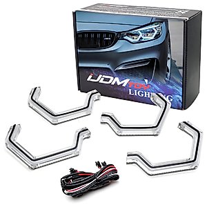 iJDMTOY 4pc Set Iconic Performance Style 7000K Xenon White Hexagon Shape LED Angel Eyes Halo Rings w/Crystal Acrylic Covers Compatible with BMW 3 Series OEM LED/Xenon Light Trims