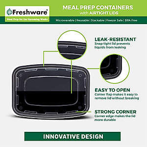 Freshware Meal Prep Containers [150 Pack] 1 Compartment with Lids, Food Storage Containers, Bento Box, BPA Free, Stackable, Microwave/Dishwasher/Freezer Safe (16 oz),Black