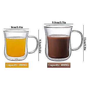 SMLJFO Double Wall Glasses Coffee Mug Glass Tea Cups Clear Mugs for Cappuccino Heat Resistant Cup with Handle for Milk Cappuccino Juice Latte, White