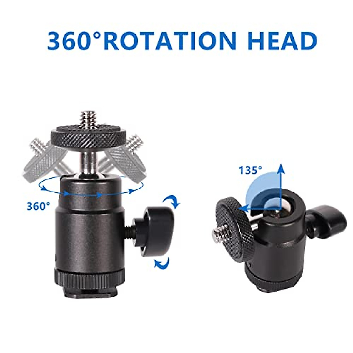 QYXINC Mini Ball Head Hot Shoe Mount with 1/4 inch Adapter Screw for DSLR Camera, Monitor, Camcorder, Flash Light, Tripod, Light Stand (4 Pack)