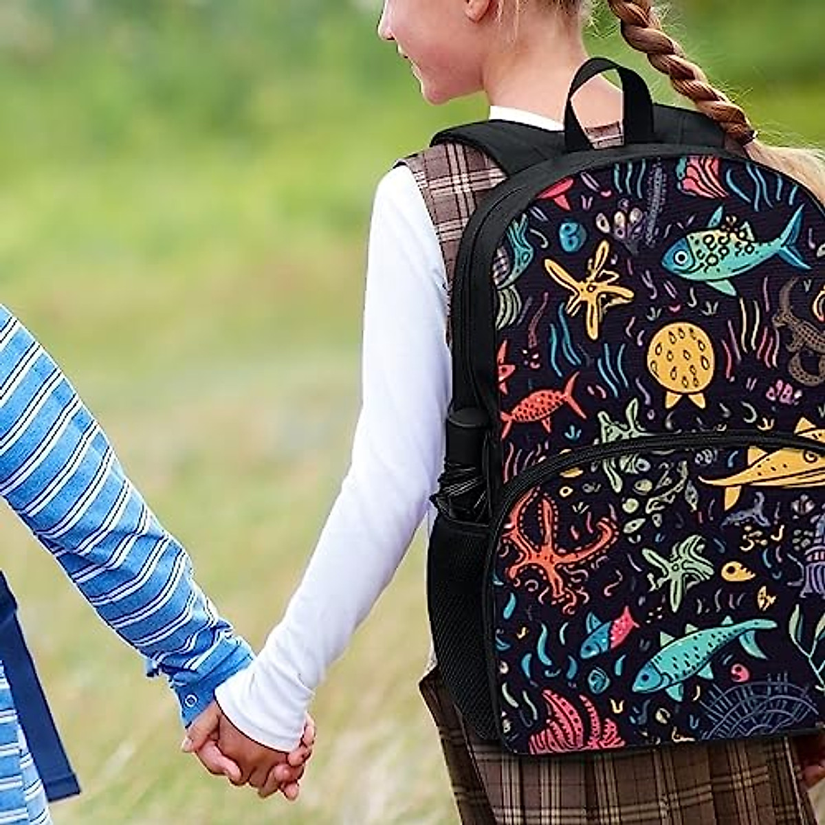 Novelty Kids Animal Illustration Style Sea Fish Backpack for Boys Girls Comfy Padded Back Lightweight Cute School Backpack Bag with Front Pocket Durable Student Personalized Bookbag Casual Daypack
