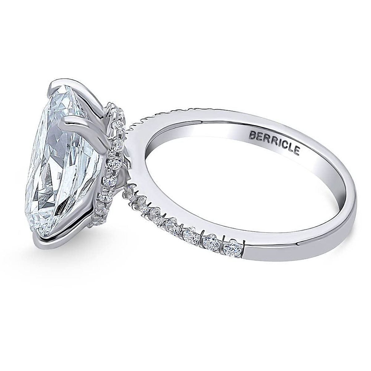 BERRICLE Sterling Silver Solitaire Wedding Engagement Rings 5.5 Carat Oval Cut Cubic Zirconia CZ Hidden Halo Ring for Women, Rhodium Plated Size 6