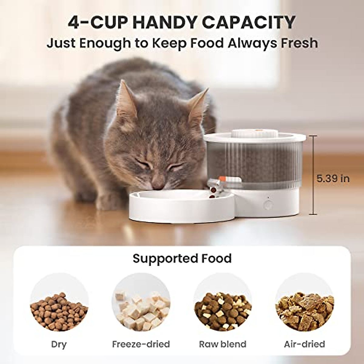DOG CARE Automatic Cat Feeders, Cordless Automatic Slow Feeder Prevents Bloating for Small Dogs, 4-Cup Capacity Timed Cat Feeder with Meal Times and Portion Control, APP Control Pet Dry Food Dispenser