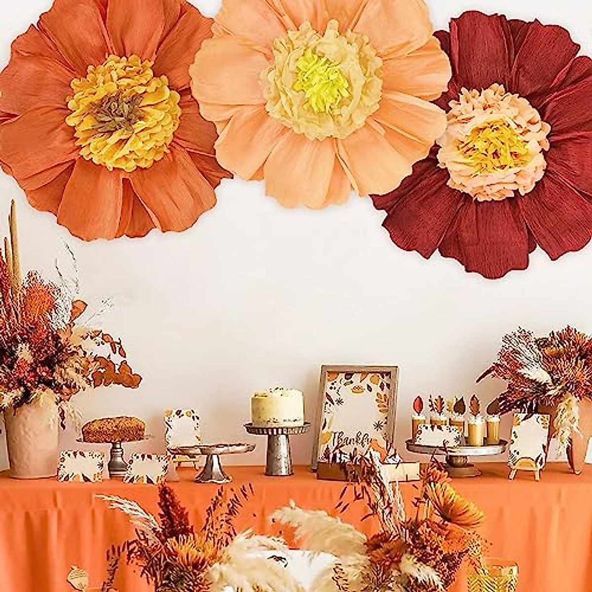 NICROHOME Wedding Decorations, Large Burnt Orange and Brown Giant Crepe Paper Flowers Pom Pom Decorations for Rustic Boho Bridal Shower Cutie Baby Shower Thanksgiving Party Wall Decorations