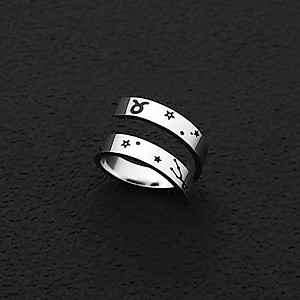 Zeponny Engraved Zodiac Ring, Surgical 316L Stainless Steel Statement Open Finger Rings, Horoscope Astrology Thumb Band Jewelry Gift for Women Men, US Size 8-9