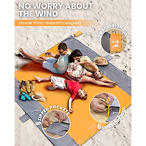 POPCHOSE Beach Blanket, Sandfree Beach Mat ‎108"x85.2"/83"x78" for 7 Persons, Extra Large Beach Blanket Waterproof Sandproof with 6 Stakes, Easy to Clean, Lightweight Compact Beach Accessories