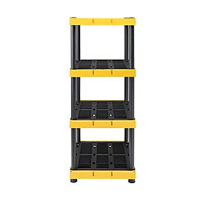 BLACK & YELLOW® 4-Tier Heavy Duty Plastic Storage Shelving Unit, 100lbs/shelf (55”H x 24”W x 20”D), for Indoor/Outdoor Organization, Modular Rack, Extremely Durable®, Made in The USA