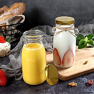 12 oz Glass Bottles, Clear Glass Milk Bottles with Gold Metal Airtight Lids, Vintage Breakfast Shake Clear Container, Vintage Drinking Bottles with Whiteboard Labels and Pen for Party,Kids,Set of 20