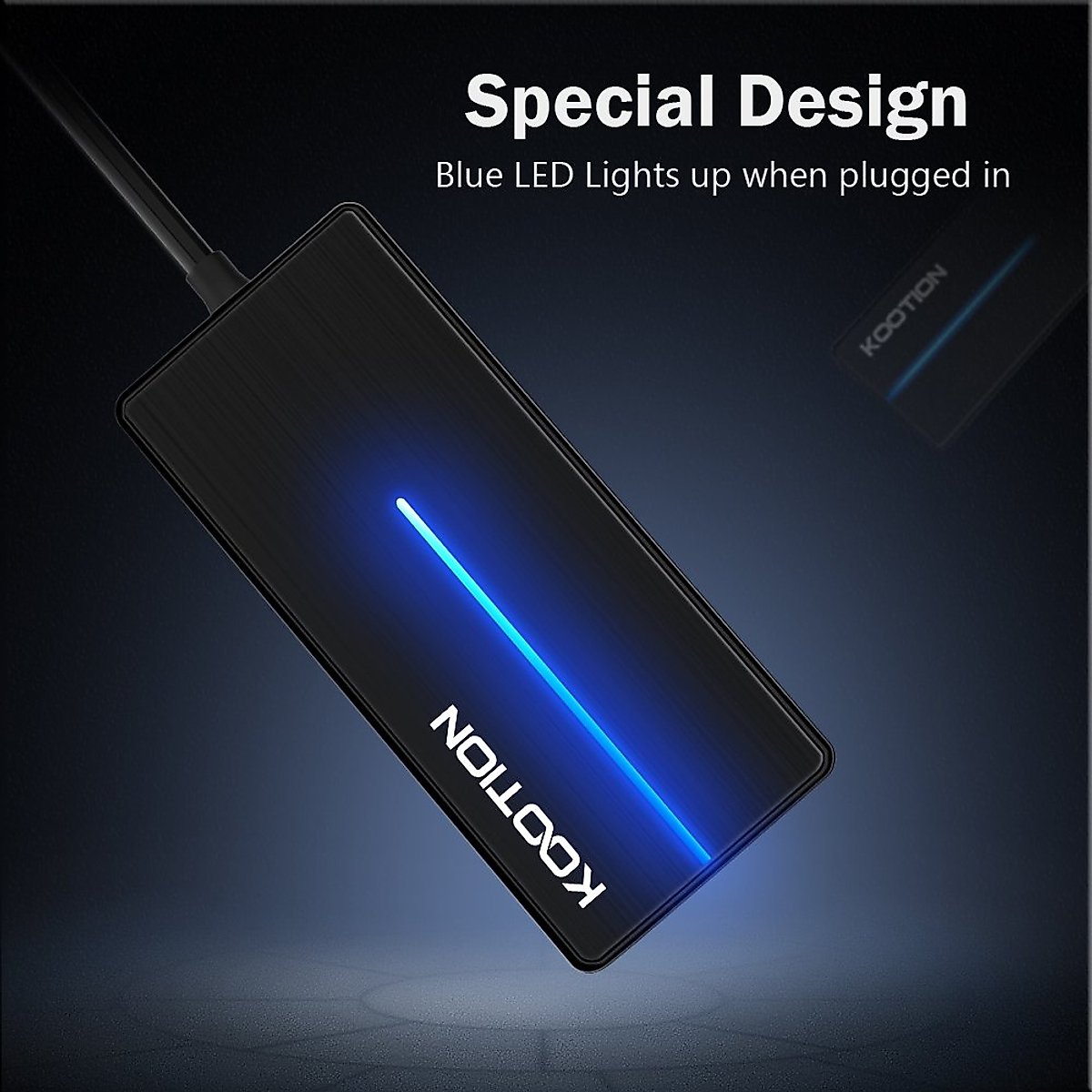KOOTION 4-Port USB 3.0 Hub, Ultra-Slim Data Hub (5Gbps Transfer Speed) with LED Indicator for MacBook, Windows PC, Surface, Mobile HDD, Ultrabook, Flash Drive, Laptop (Black)