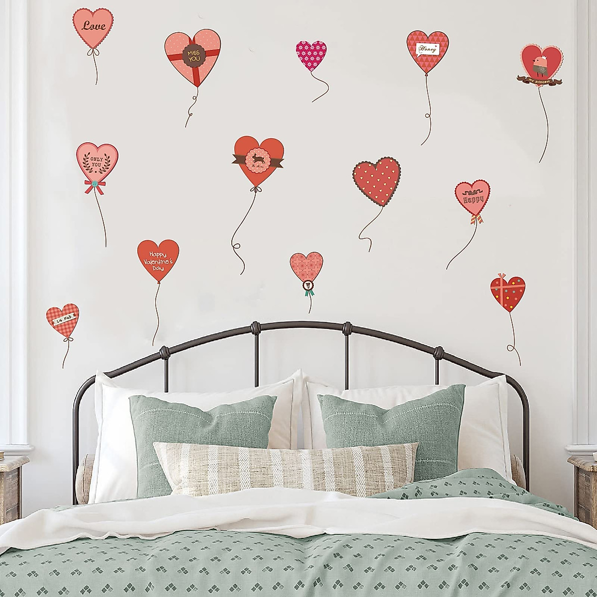 Valentine's Day Wall Decals Heart-Shaped Balloon Wall Stickers DIY Removable Mural for Nursery Baby Room Bedroom Doors Windows Valentine's Day Party Wall Decor