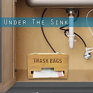 Upgraded Extra Large Bamboo Trash Bag Dispenser Garbage Bag Holder Kitchen Laundry Trash Can Organizer, Compatible with Standard Trash Bag Rolls, Wall Mounted or on Countertop