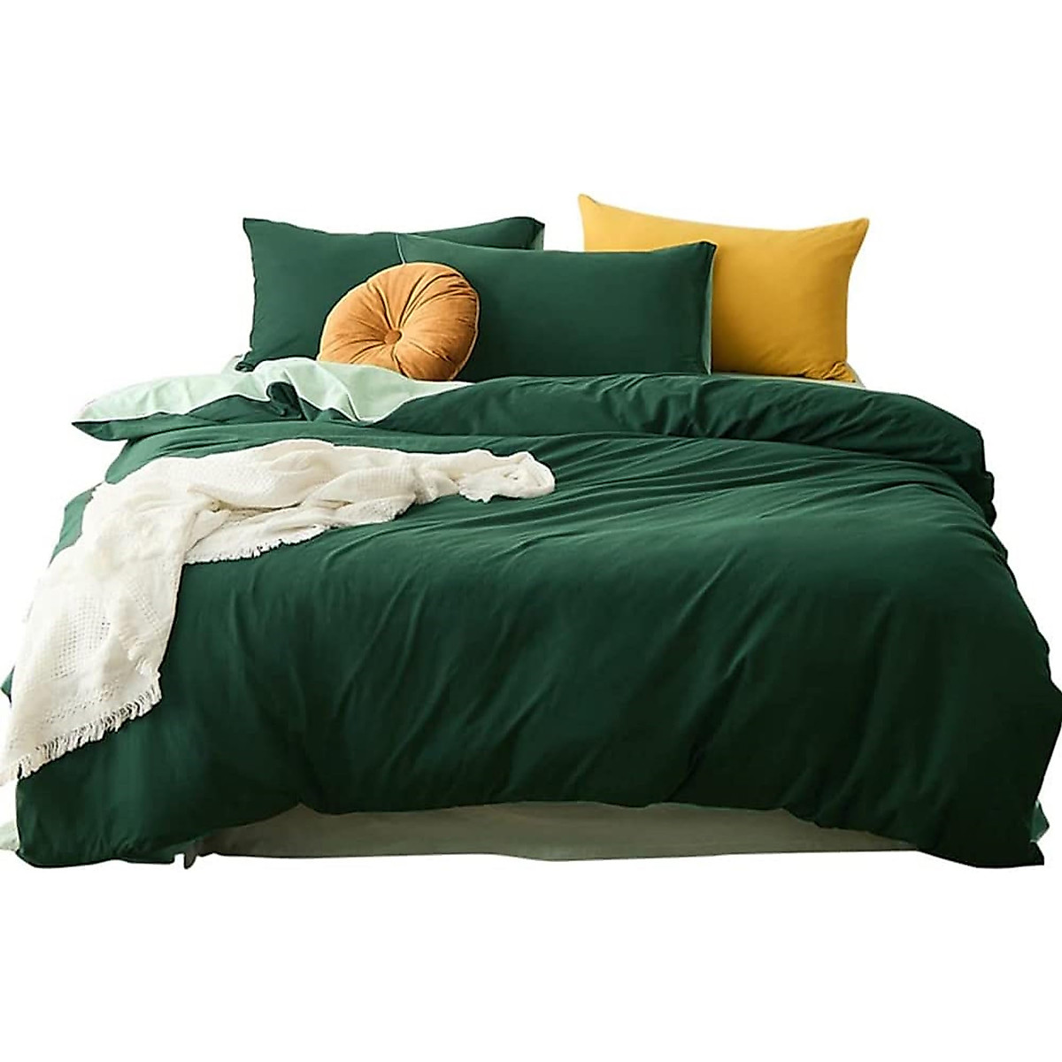 Magic bedding 100% Pure Cotton Bedding Set Cotton Duvet Cover Twin/Full Boho Bedding Soft Cotton Dual Color Bedding Set Forest Green & Sage Green Quilt Uo Bedding Cover (King 90X104)