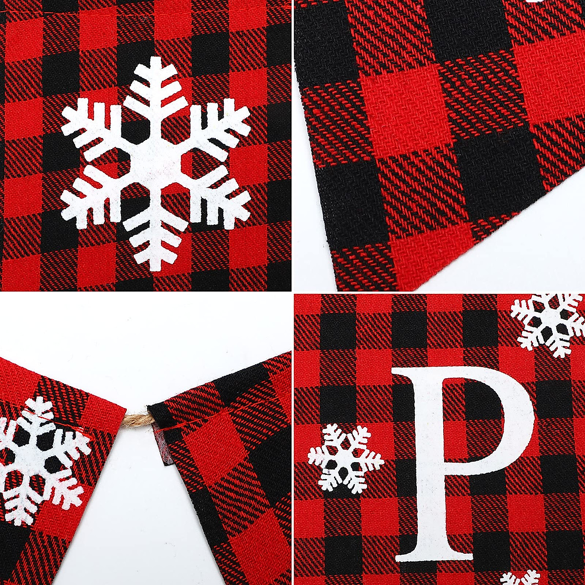 Plaid Happy Holidays Banner Burlap Christmas Rustic Bunting Banner for Christmas Hanging Decorations