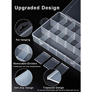 iBune 18 Grids Large Plastic Compartment Container, Bead Storage Organizer Box Case with Adjustable Removable Dividers for Jewelry Craft Tackles Tools, Size 11.7 x 7.7 x 1.7 in, White