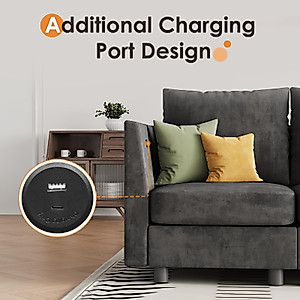 YOUDENOVA Modular Sectional Sleeper Sofa Set, 9 Seats Sleeper Couch with Storage, Sectional Sofa Couch with USB Charging Port, Modern Comfy Chenille Couch for Living Room, Dark Grey