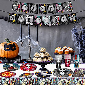 Nightmare Party Supplies 123Pcs Nightmare Tableware Included Banner,Cups,Plates,Napkins,Tablecloth for Nightmare Halloween Party Decoration Supplies