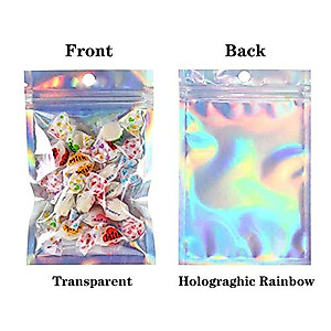 100 Pack Resealable Smell Proof Bags Mylar Bags Aluminum Foil Packaging Plastic Bag,Small Mylar Storage Bags for Candy,Jewelry,Party,Holographic Rainbow Color (3 x 4.7 inch)