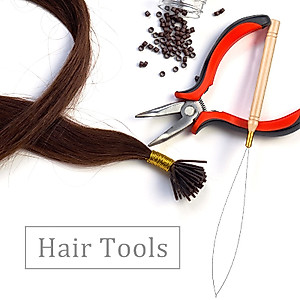 10 Pieces Wooden Hair Extension Loop Needle Kit Hair Extension Loop Tool Threader Wire Pulling Hook Tool and Bead Device Tool Black Loop Threader for Hair or Feather Extensions